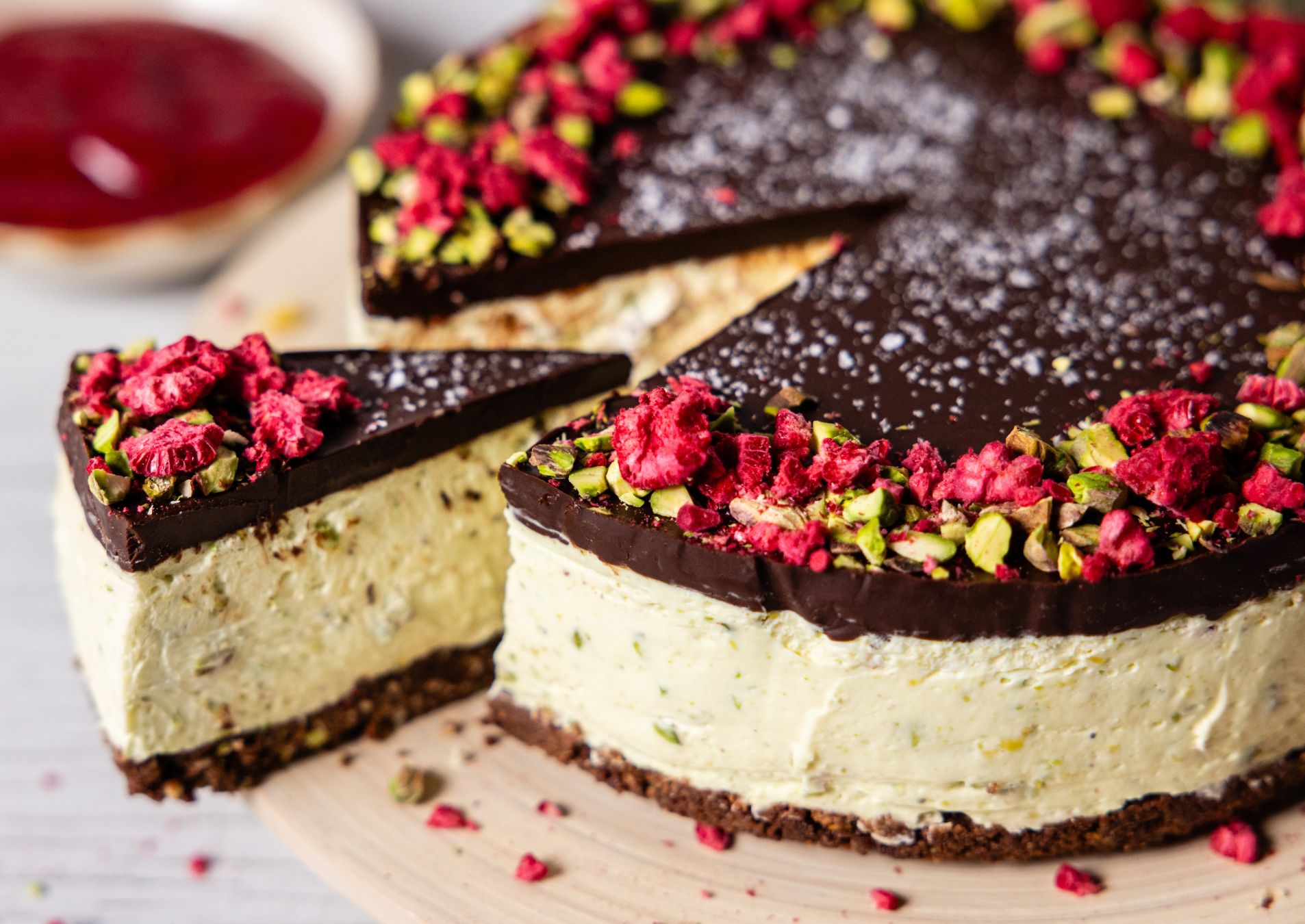 Raspberry Pistachio Cheesecake