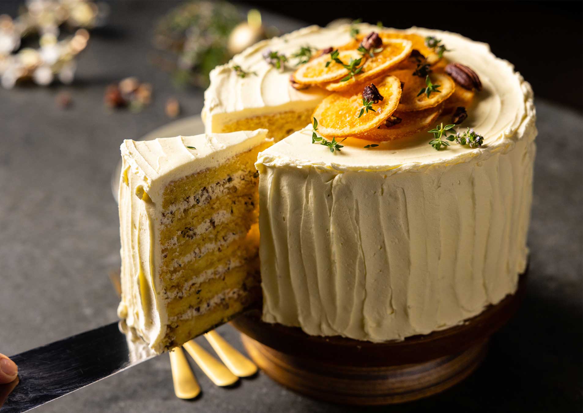 Butter Pecan, Orange and Thyme Sponge Layer Cake Recipe | Westgold AU